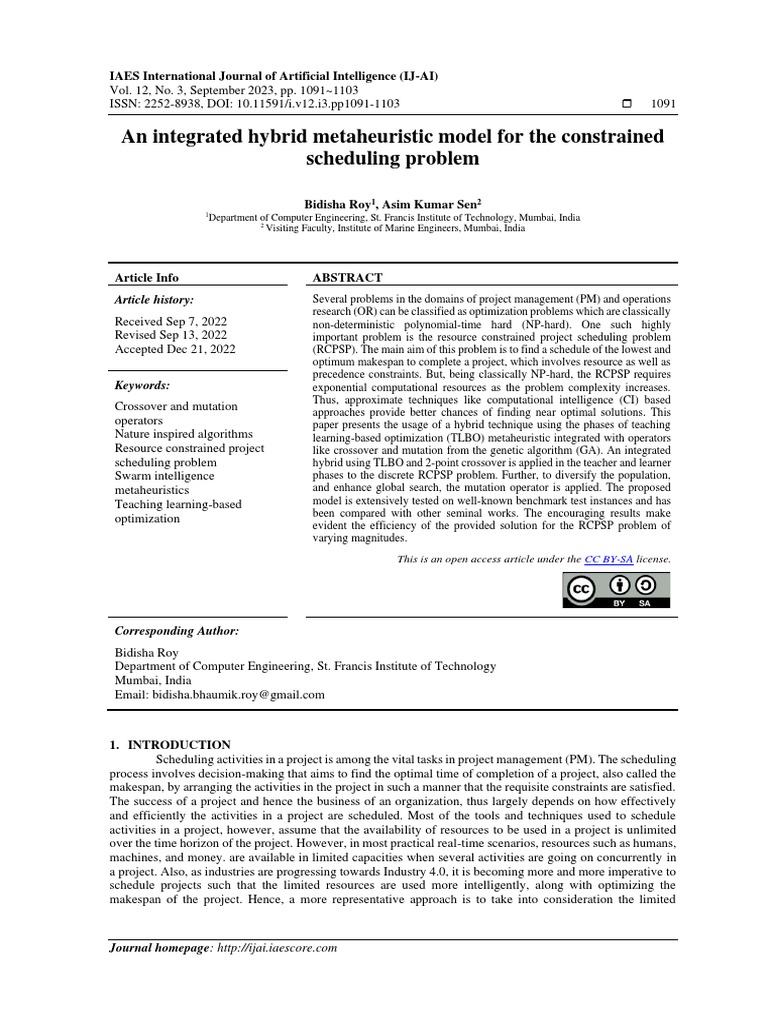 An Integrated Hybrid Metaheuristic Model For The Constrained Scheduling Problem Pdf