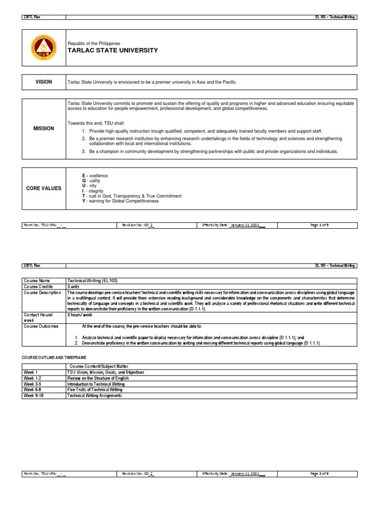 OBTL - EL 105 Technical Writing | PDF | Writing | Communication OBTL - EL 105 Technical Writing | PDF | Writing | Communication