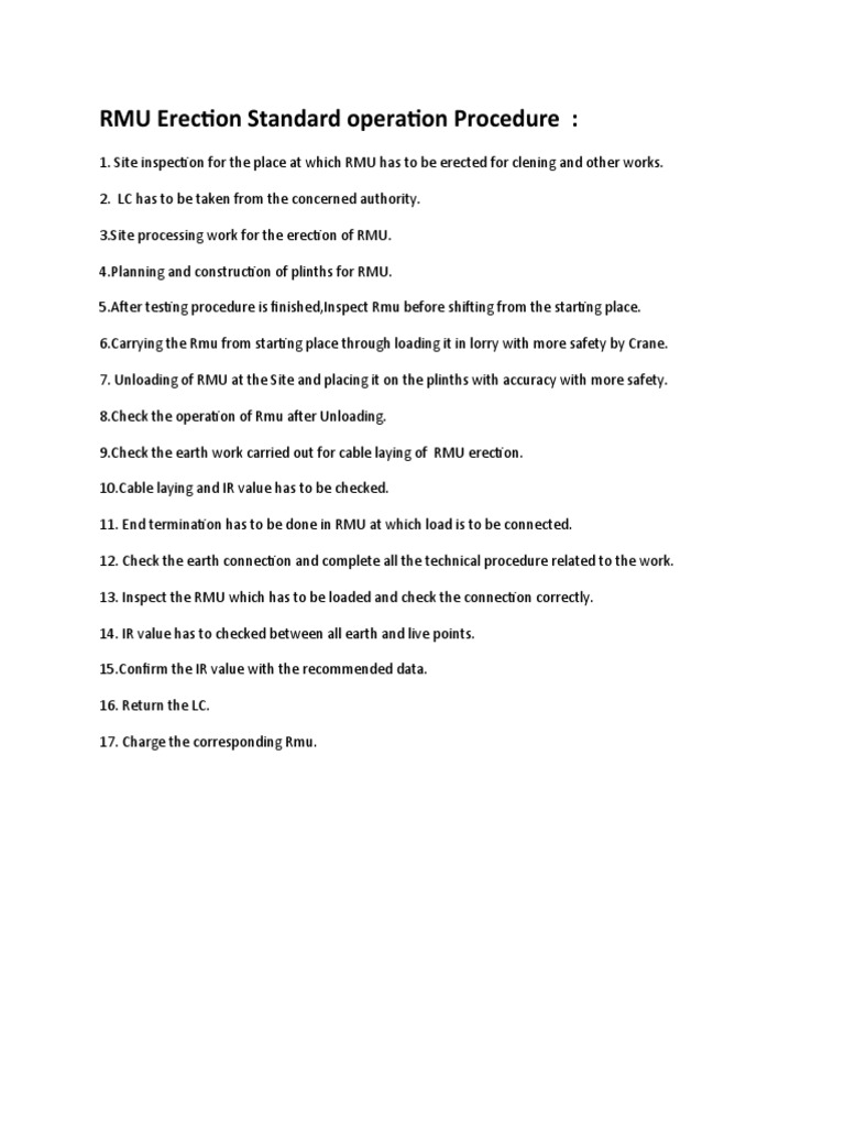 RMU Erection SOP: Step-by-Step Guide | PDF