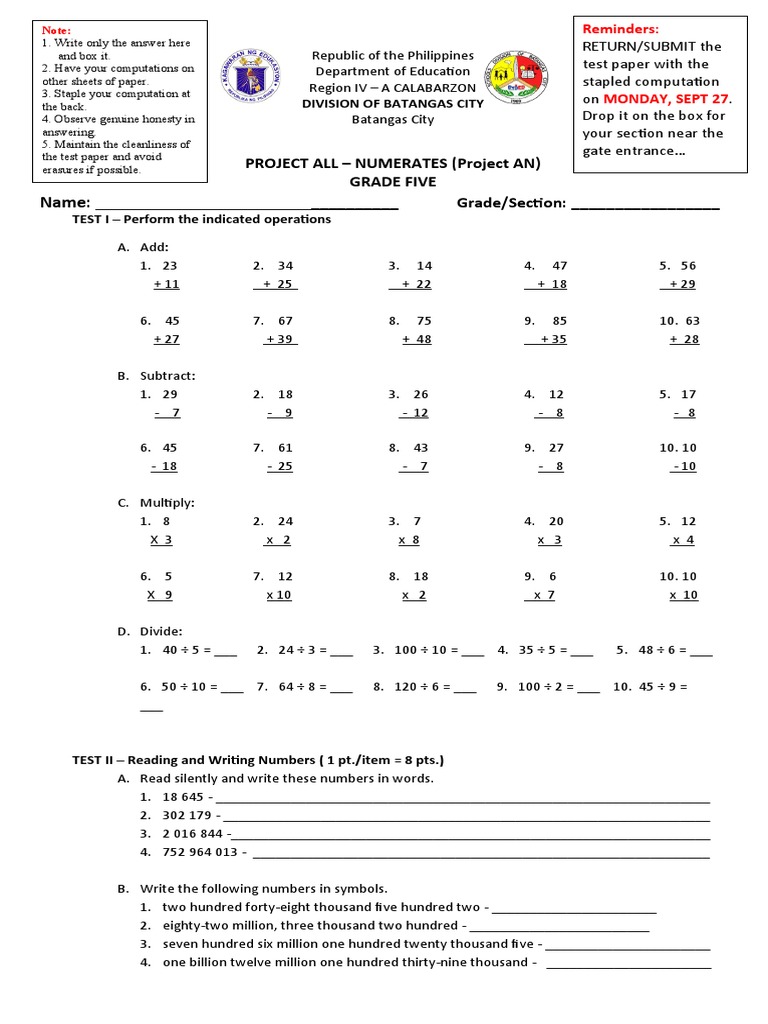 Numerates GRADE 5 Edit | PDF | Applied Mathematics | Mathematics