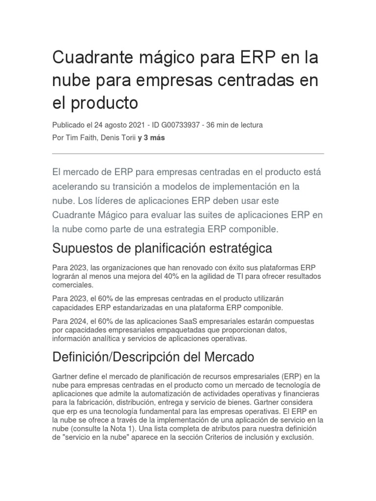 Cuadrante Mágico para ERP | PDF | Planificación de recursos ...