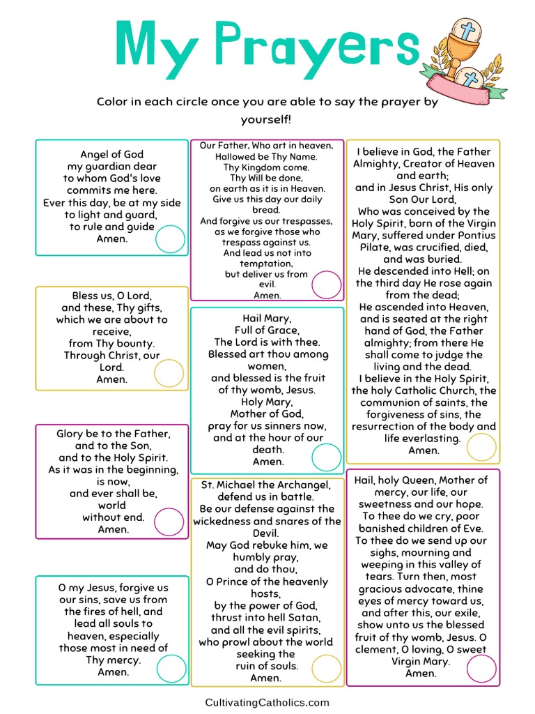 9 Simple Prayers For Catholic Kids Worksheet | PDF | Lord's Prayer ...