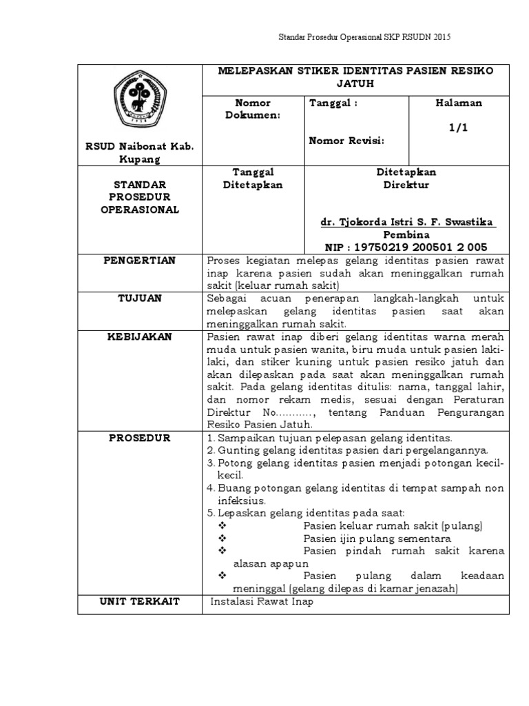 SPO - Melepaskan Stiker Identitas Pasien Resiko Jatuh | PDF