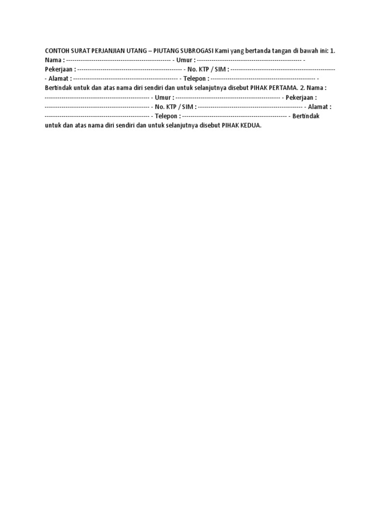 Contoh Surat Perjanjian Utang | PDF