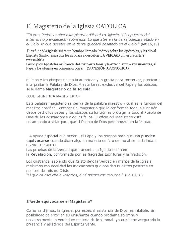 El Magisterio de La Iglesia CATOLICA. | PDF | Iglesia Católica | Papa