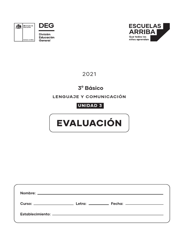 Evaluacion Lenguaje Unidad - 3 - 3° Basico. | PDF