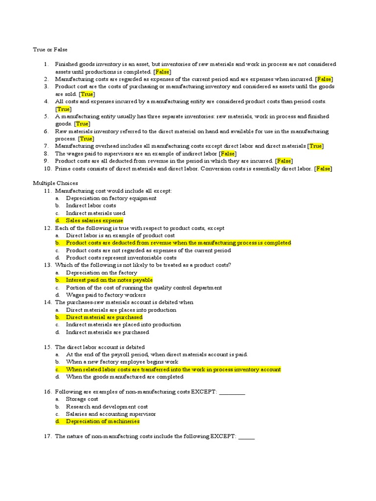 Manufacturing operations - Theory Reviewer | PDF | Cost | Expense