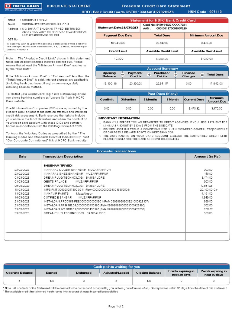 Date Transaction Description Amount (In RS.) : Card No: 5459 64XX XXXX ...