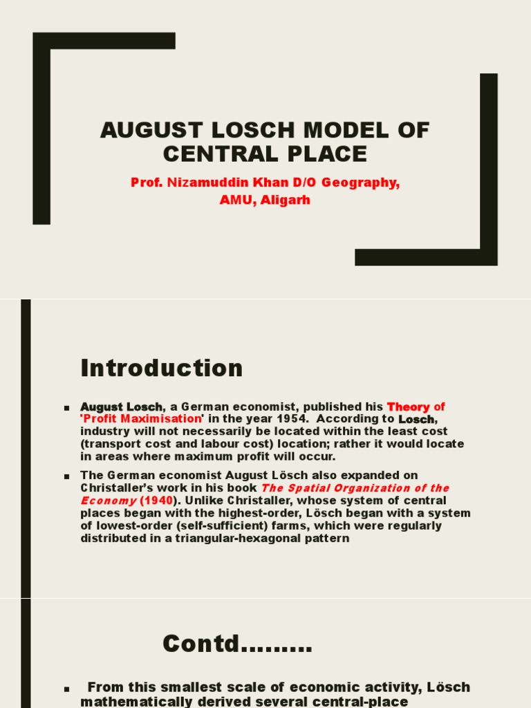 August Losch Model of Central Place: Prof. Nizamuddin Khan D/O ...
