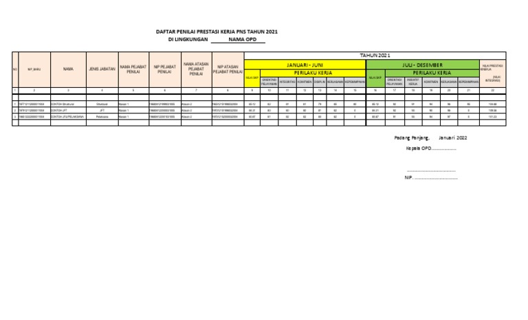 Format Rekap Nilai SKP 2021 ELAPKIN | PDF