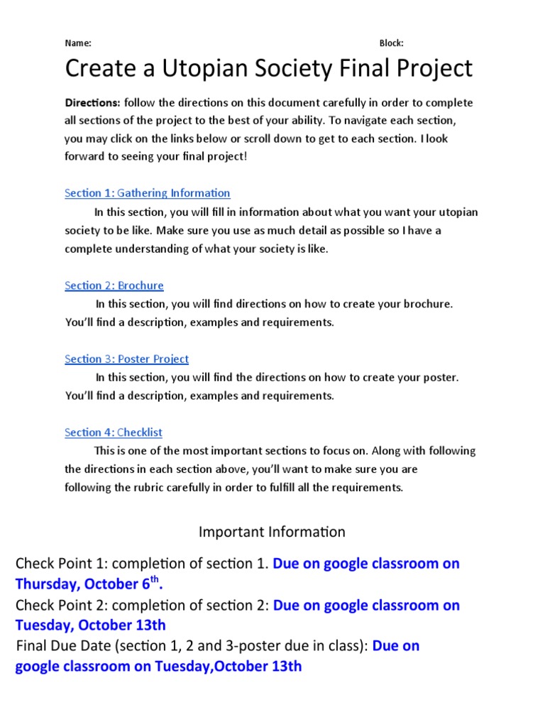 My Ideal Society - Project | PDF | Poster | Society