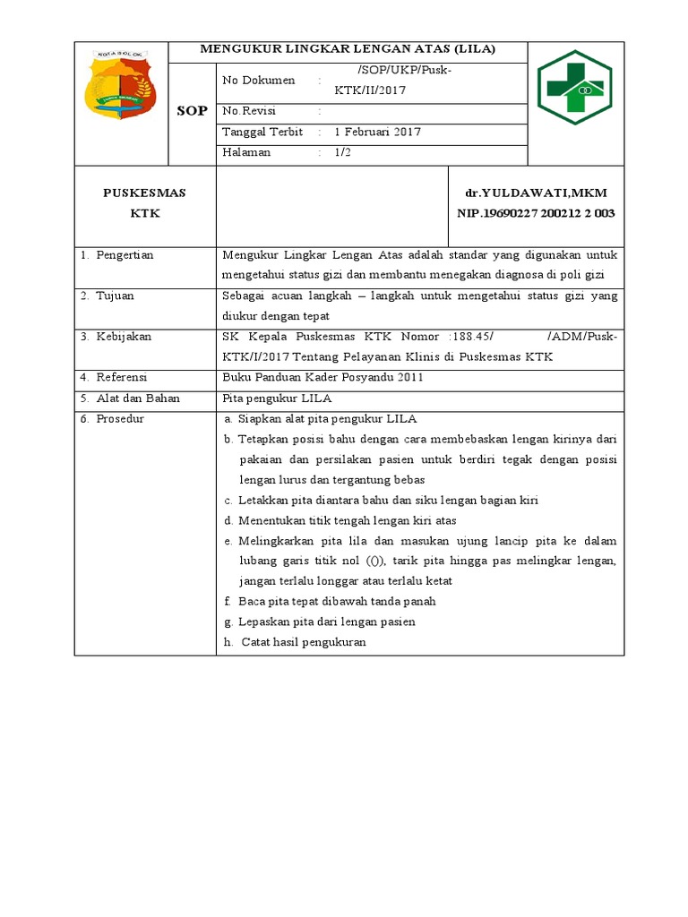 Sop Mengukur Lingkar Lengan Atas BB TB PB | PDF Sop Mengukur Lingkar Lengan Atas BB TB PB | PDF