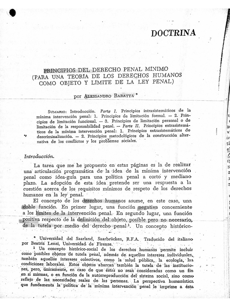 Baratta, Alessandro. Principios Del Derecho Penal Mínimo | PDF