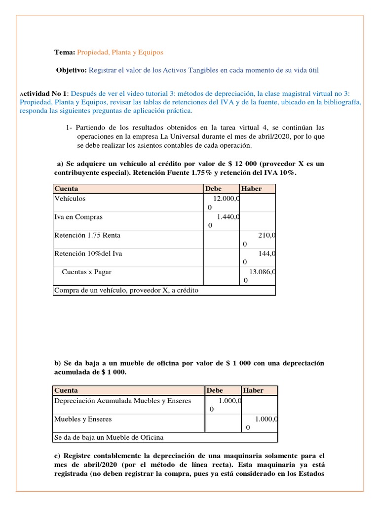Tarea 5 Contabilidad | PDF | Depreciación | Activo fijo