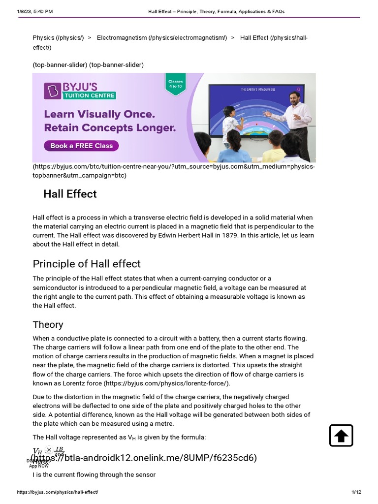 Principle of Hall Effect | PDF | Teaching Methods & Materials