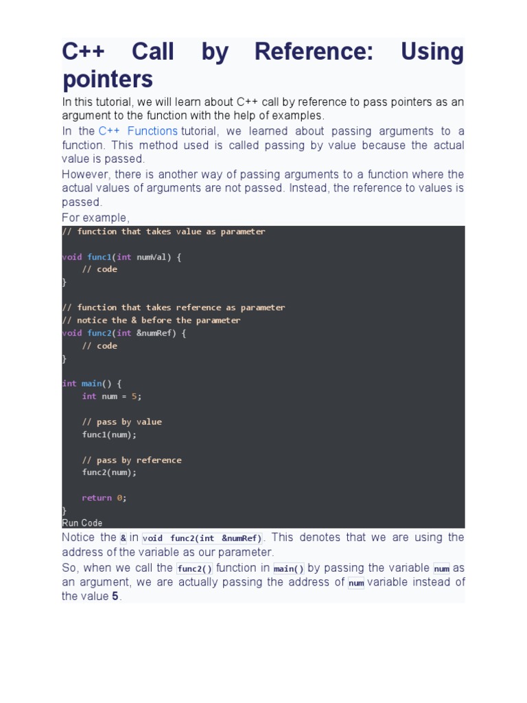C++ Call by Reference - Using Pointers | PDF | Parameter (Computer Programming) | Pointer ...