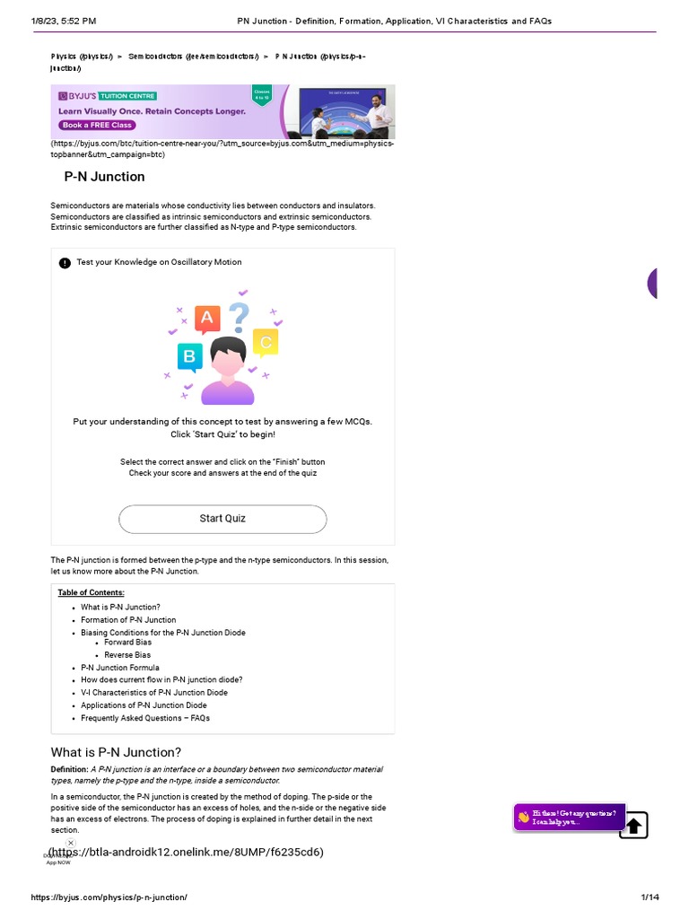 PN Junction - Definition, Formation, Application, VI Characteristics ...