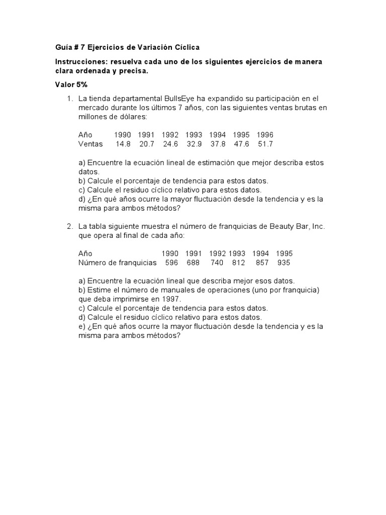Ejercicios de Variación Cíclica y Tendencias | PDF