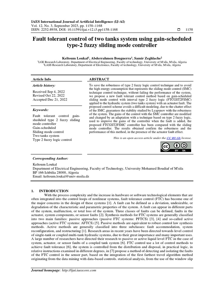 Fault Tolerant Control Of Two Tanks System Using Gain Scheduled Type 2