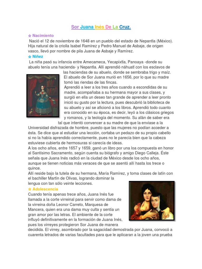 Vida y Obra de Sor Juana Inés | PDF