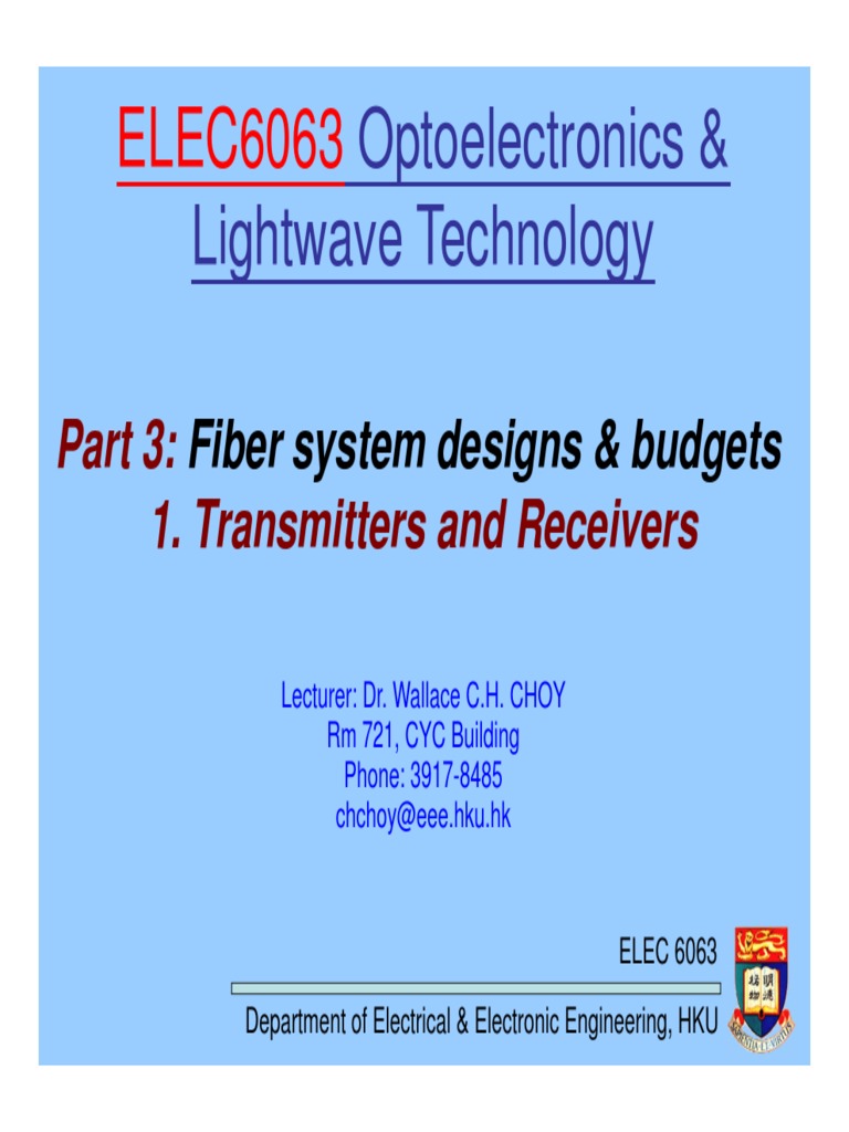 ELEC6063: Optoelectronics & Lightwave Technology | PDF | Laser | Amplifier