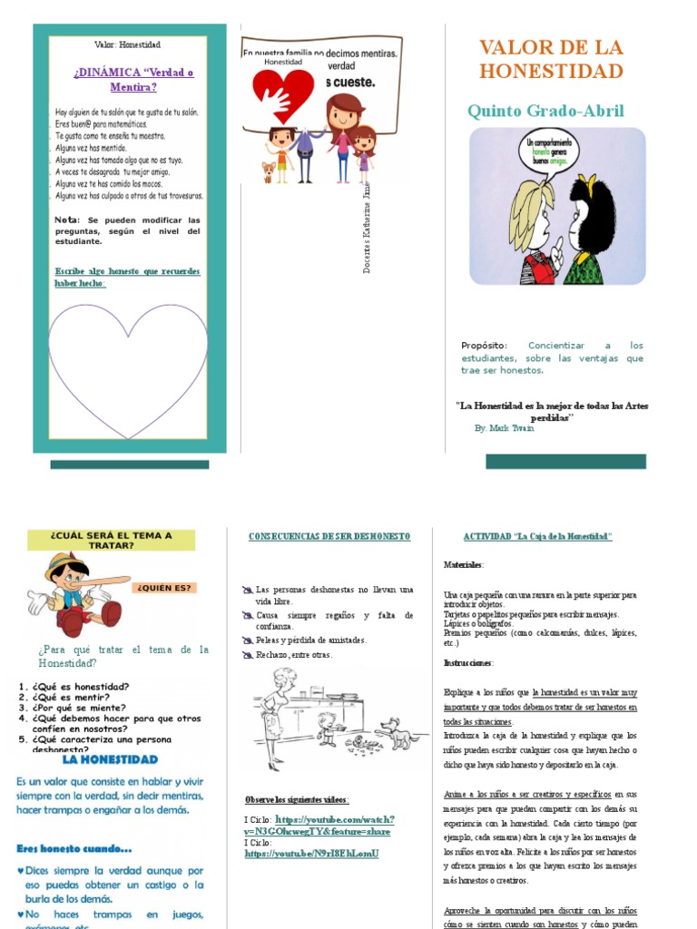 Actividades sobre la Honestidad Infantil | PDF