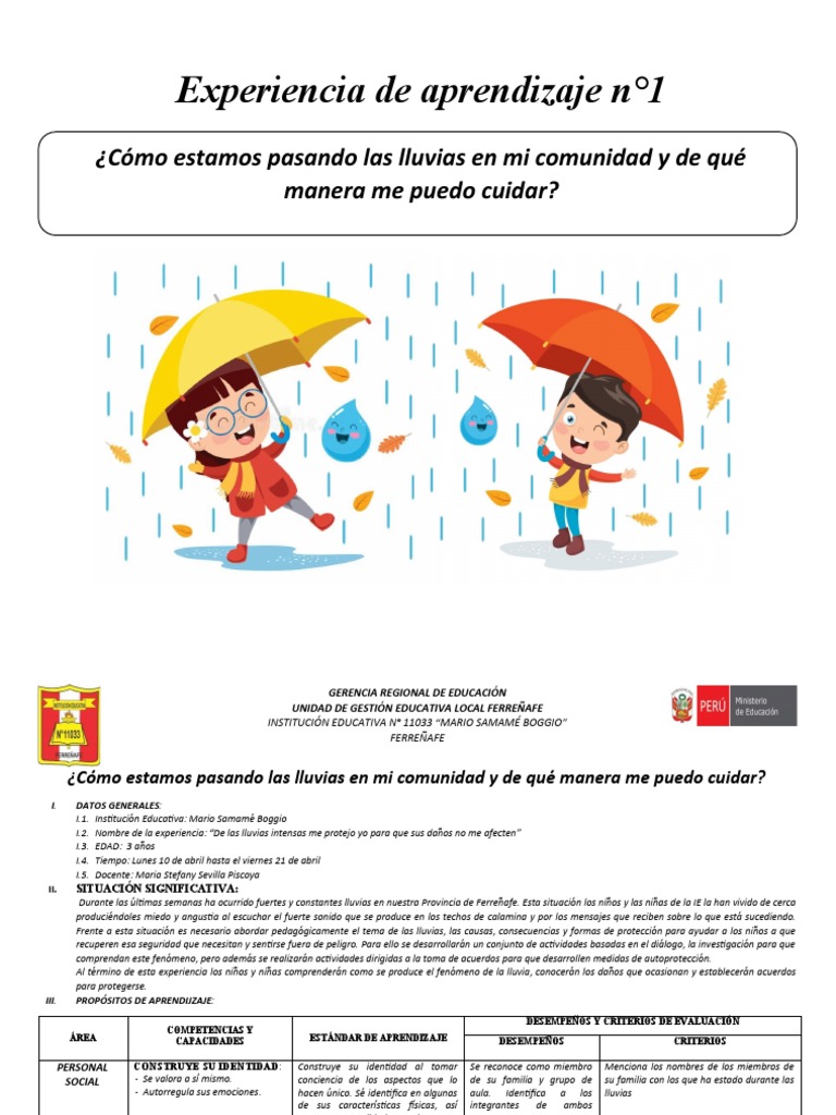 Experiencia de Aprendizaje N°1 - 3 Años. | PDF | Las emociones | Amor