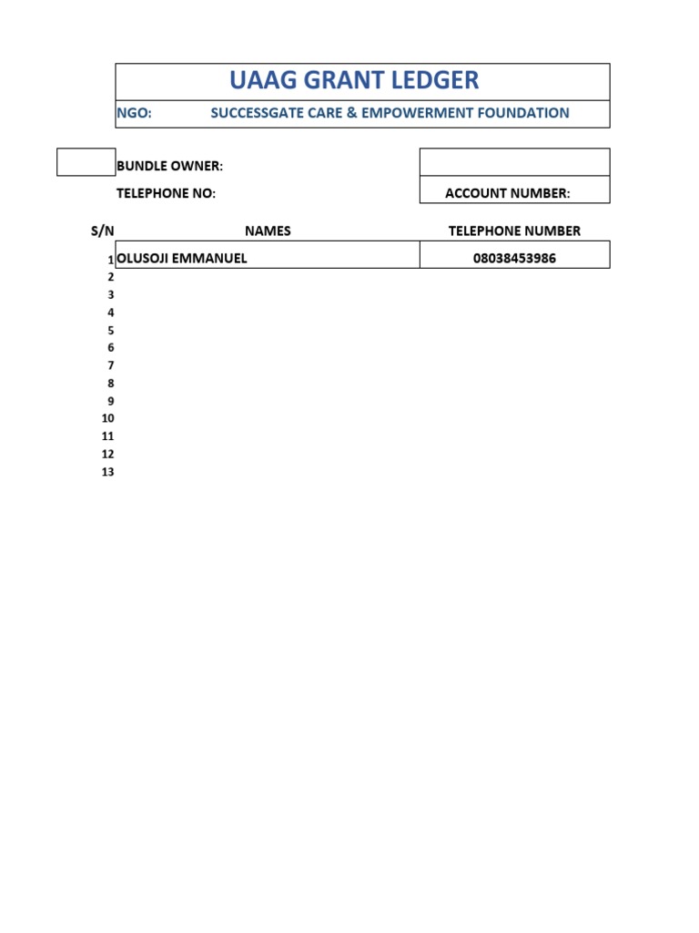 Uaag Grant Ledger: Ngo: Successgate Care & Empowerment Foundation | PDF