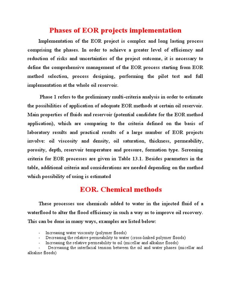 EOR. Chemical Methods | PDF | Enhanced Oil Recovery | Petroleum Reservoir