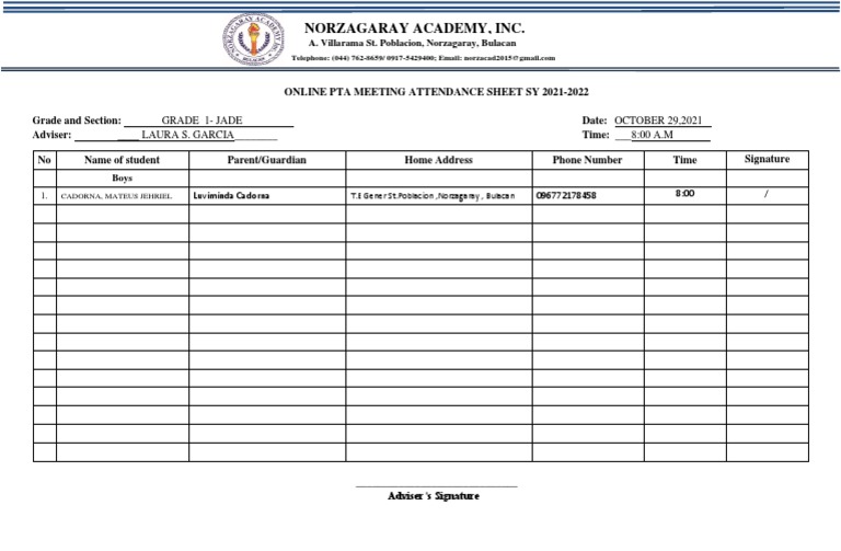 Pta Meeting Attendance 1 Jade | PDF