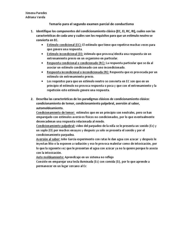Temario para El Segundo Examen Parcial de Conductismo | PDF | Procesos mentales | Teoria de la mente