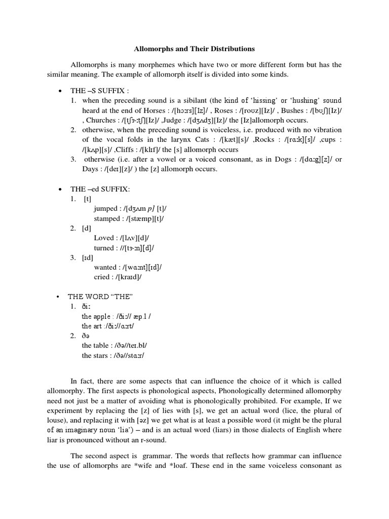 Understanding Allomorphs in English | PDF | Morphology (Linguistics ...