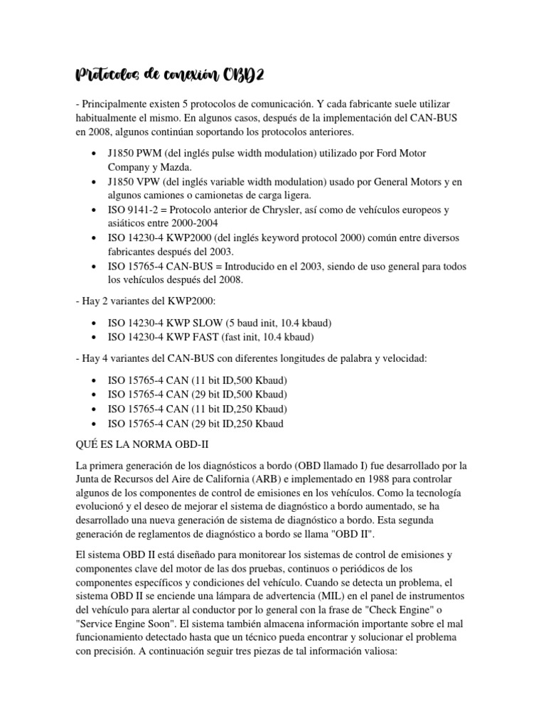 Análisis completo de los protocolos OBD2, códigos de diagnóstico y ...