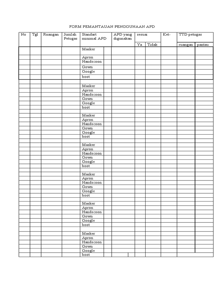 Form Pemantauan Penggunaan Apd | PDF