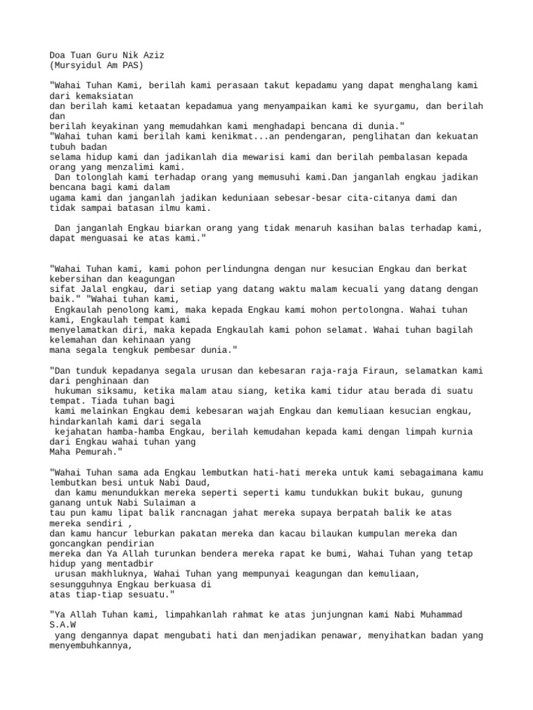 Doa Tuan Guru Nik Aziz | PDF