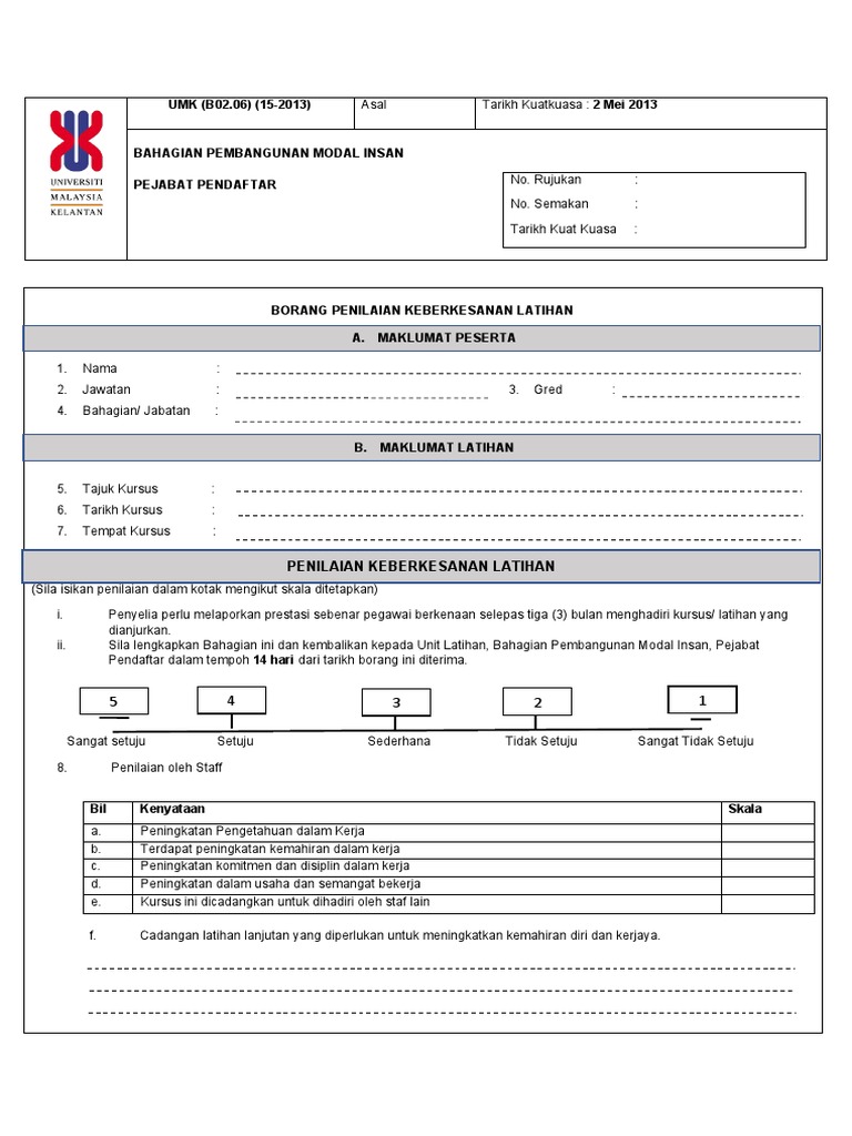 Borang Penilaian Keberkesanan Latihan | PDF | Karier & Perkembangan