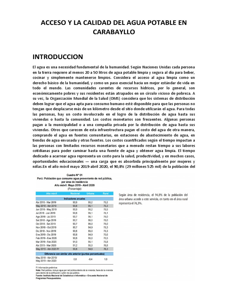 Acceso y La Calidad Del Agua Potable en Carabayllo | PDF