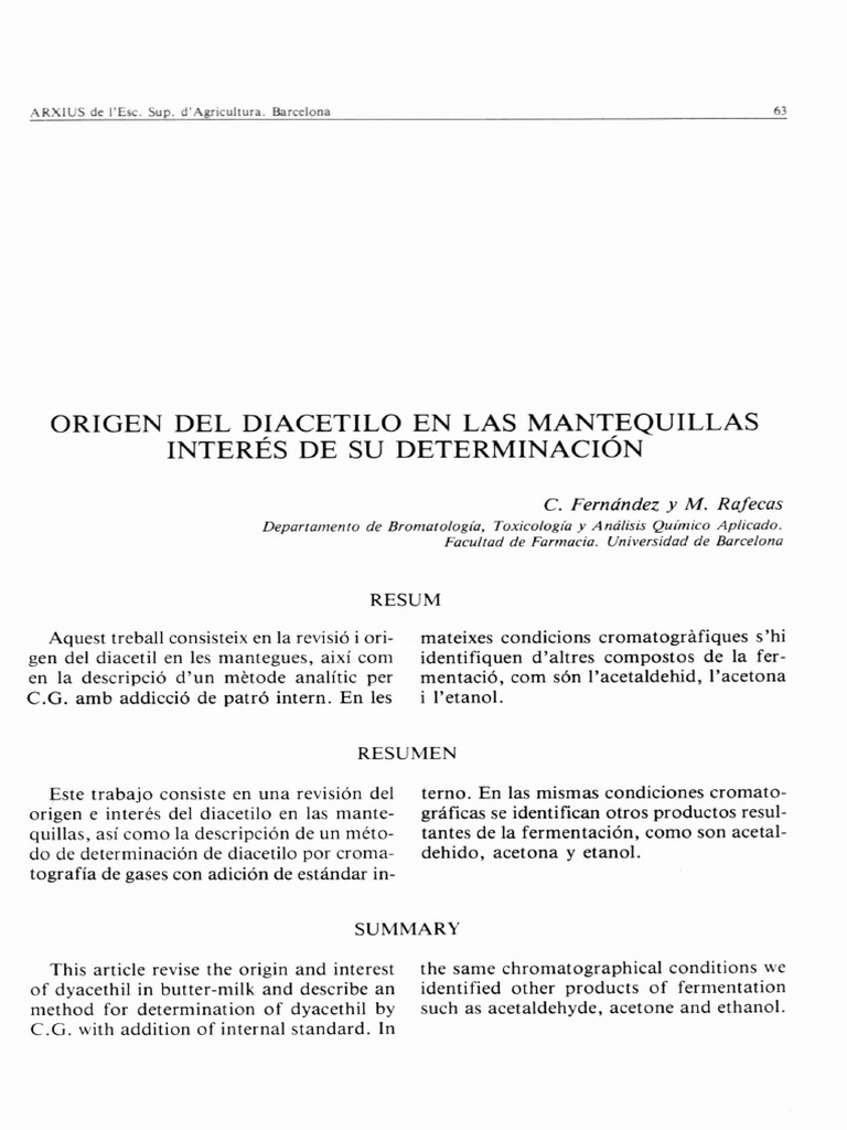 Origen Del Diacetilo en Las Mantequillas Interés de Su Determinación ...