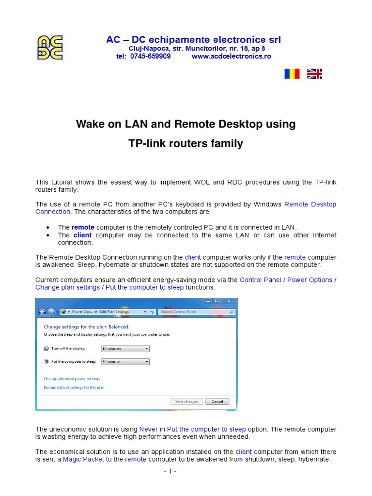 Wake On LAN and Remote Desktop Using TP-link Routers Family | PDF | Port (Computer Networking ...