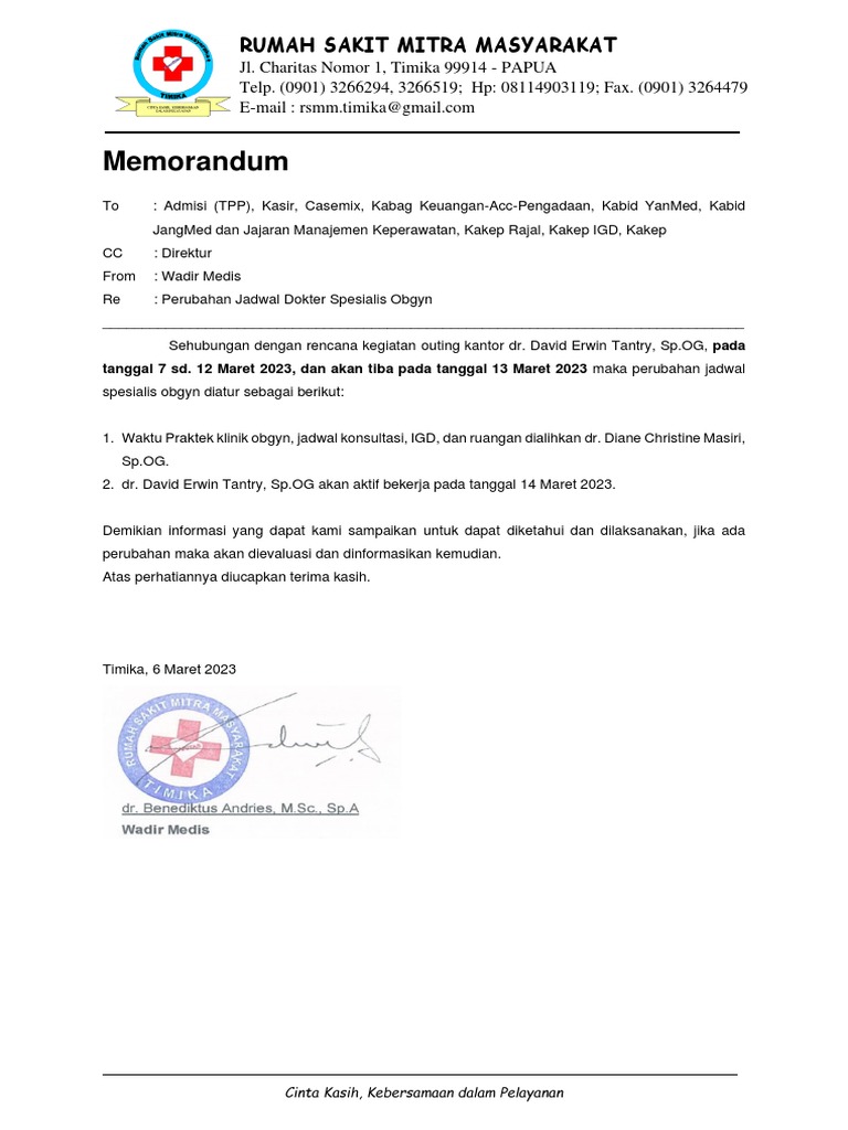 Memo - Perubahan Jadwal Dokter SP | PDF