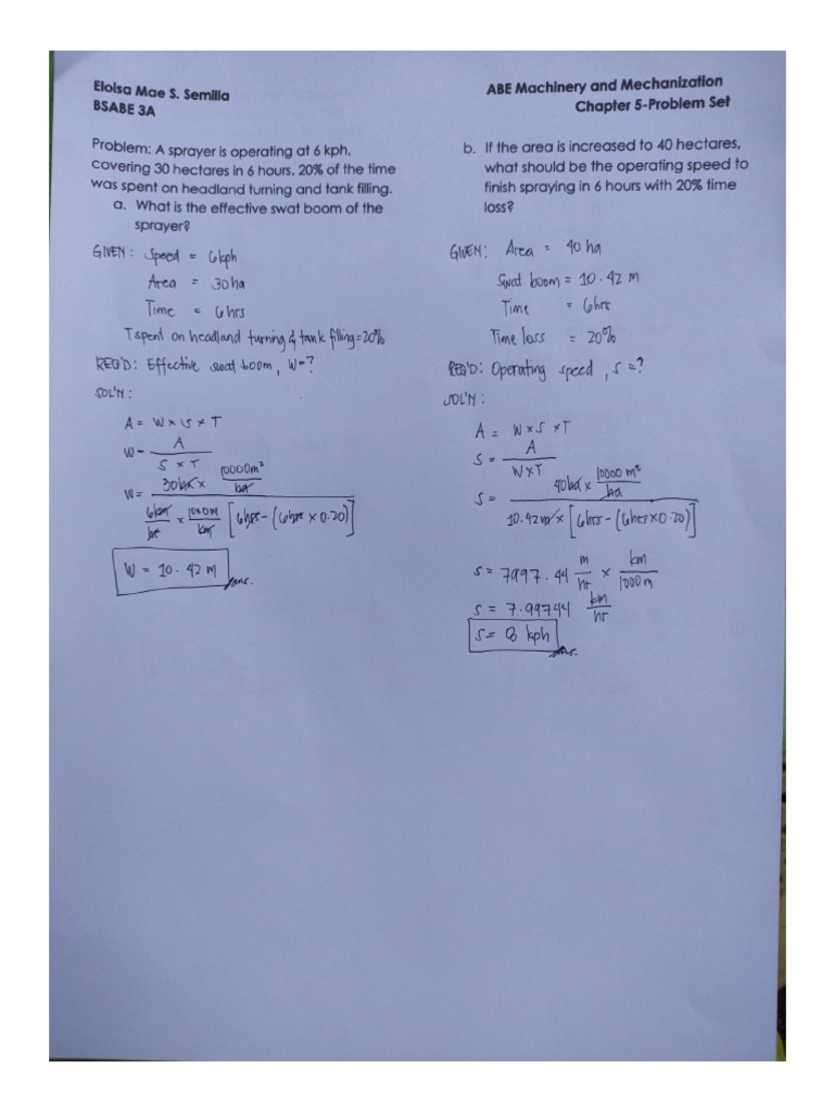 Eloisa Mae S. Semilla - ABE 131 Lecture (Chapter 5) Problem Set | PDF