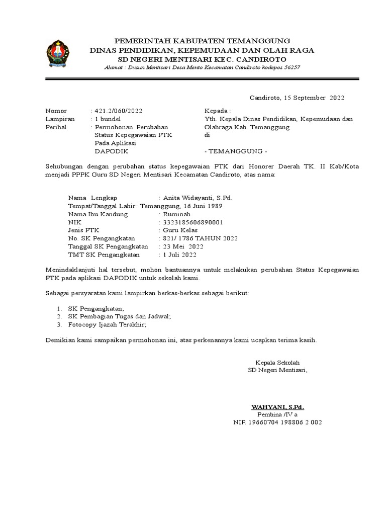 Surat Permohonan Revisi PTK | PDF