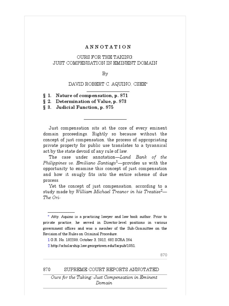 Annotation - Just Compensation | PDF | Eminent Domain | Just Compensation