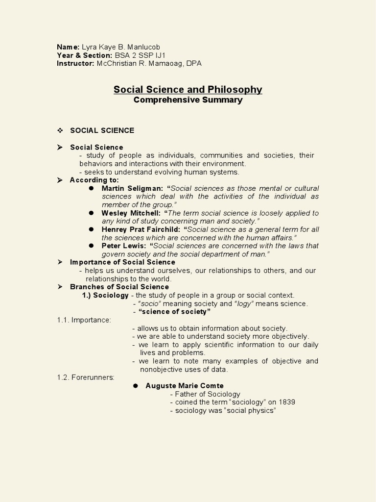 SSP Comprehensive Summary - MANLUCOB, Lyra Kaye B. | PDF | Reason ...