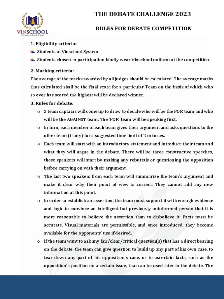 Rules The Debate Challenge 2023 | PDF | Argument