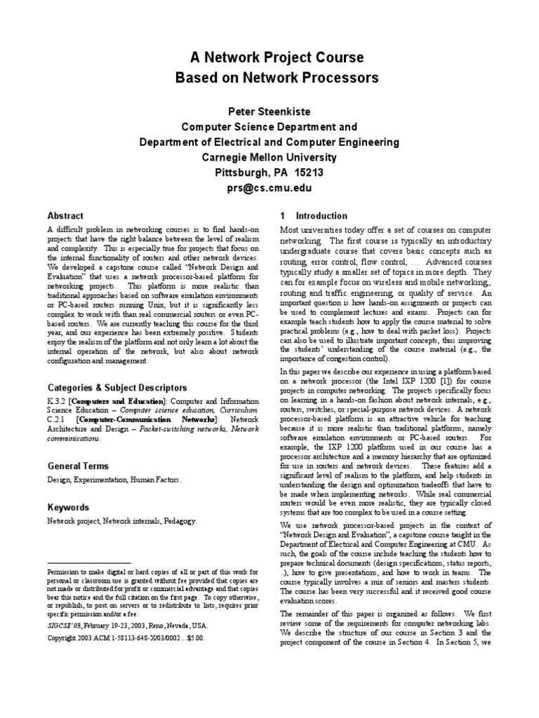A Network Project Course Based On Network Processo | PDF | Computer Network | Router (Computing)