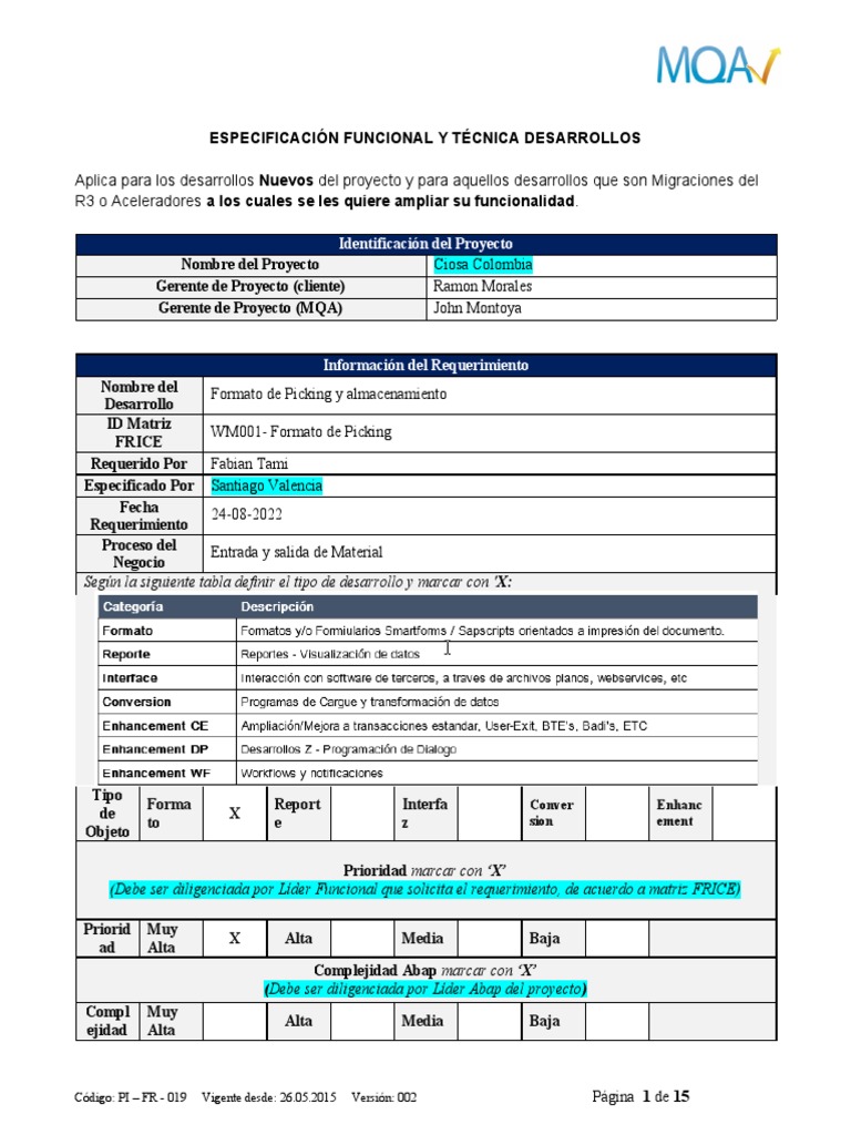 WM001 - Especificacion Funcional y Tecnica - Formato WM Completa | PDF | Informática