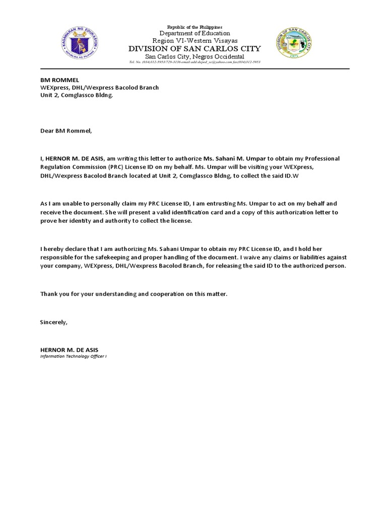 Authorization Letter To PRC | PDF