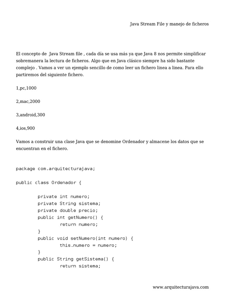 Java Stream File y Manejo de Ficheros | PDF | Java (lenguaje de programación) | Archivo de ...
