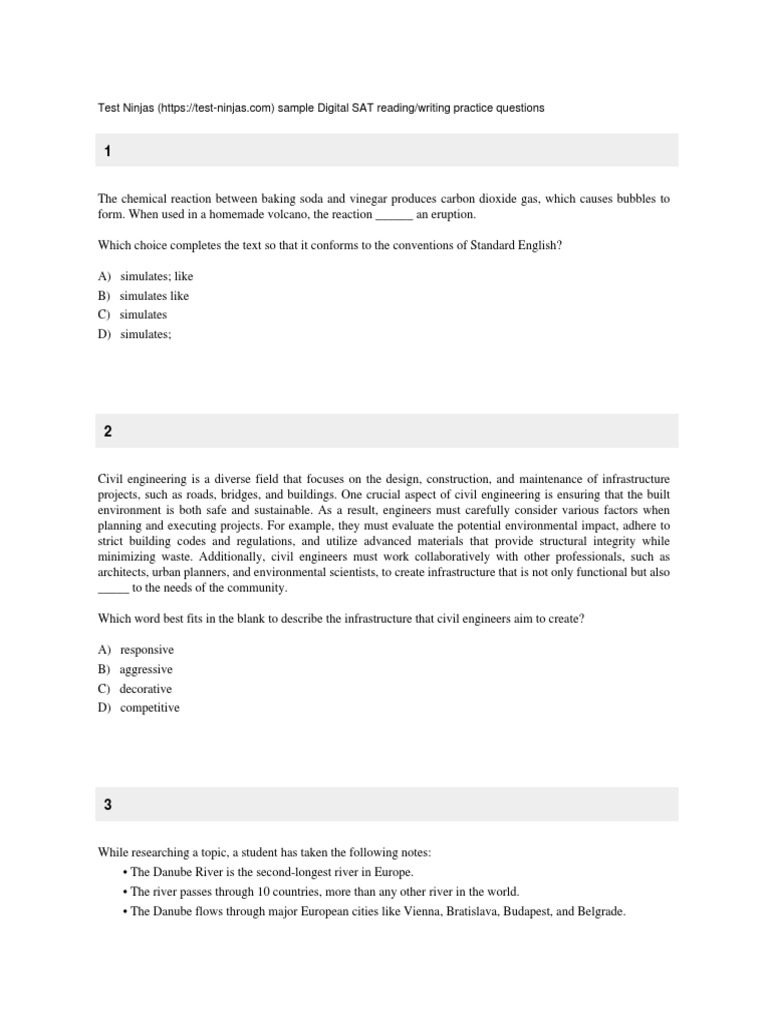 Digital SAT Free Sample 1 | Download Free PDF | Infrastructure | Civil ...